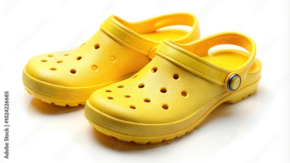 Trendy yellow Crocs sandals with copy space Stock Photo | Adobe Stock