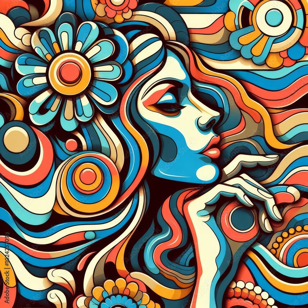 Abstract woman retro cool digital artwork. Contemporary pop art design ...