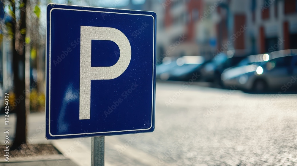 Parking sign, blue car parking lot signage with white P letter Stock ...