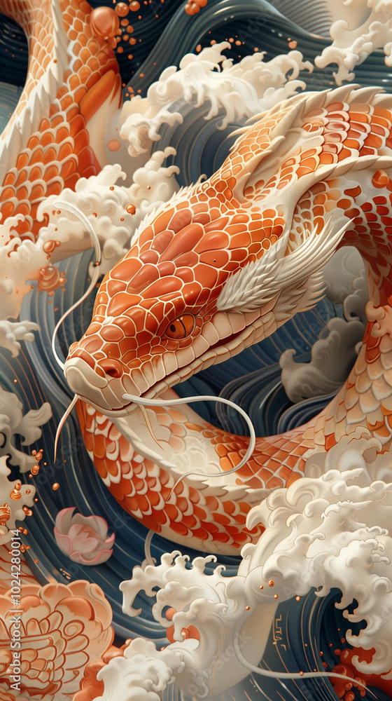 Calendar and ang pao design for 2025 Year of Snake. Majestic lively ...