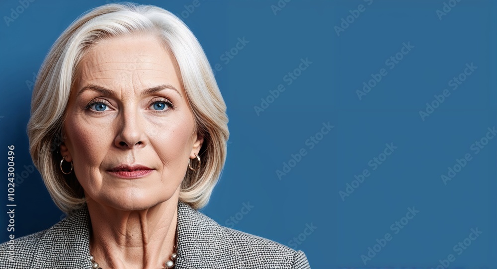 Middle aged white woman with sharp chin and shoulder length blonde hair ...