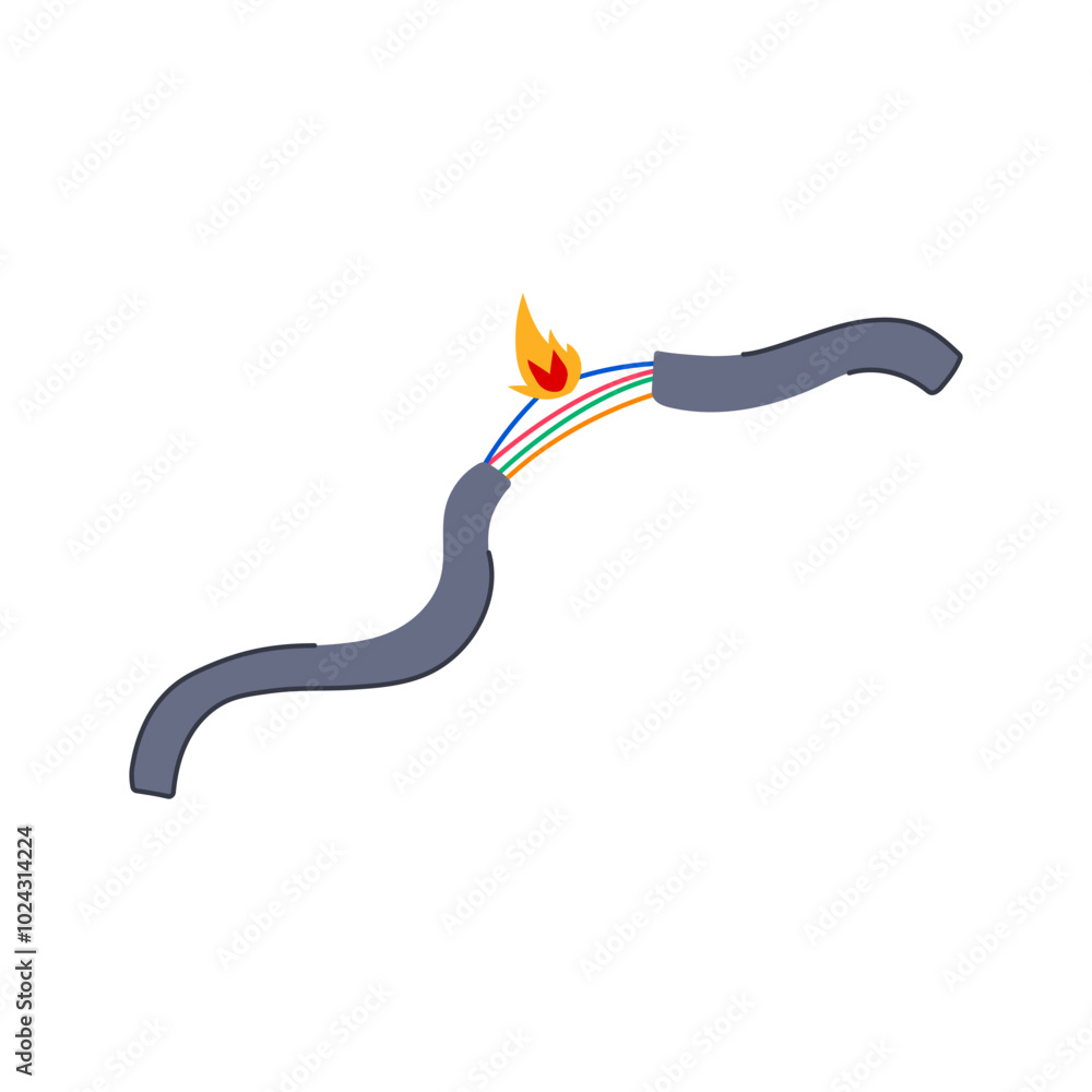 frayed broken cable cartoon. severed splice, insulation fault, outage ...