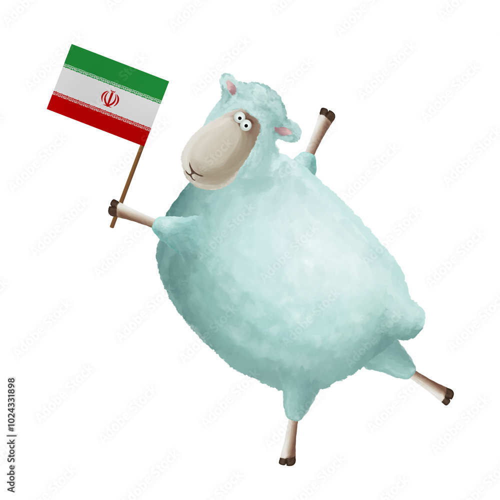 Funny cartoon sheep with flag of Iran. Bright clip art on white ...