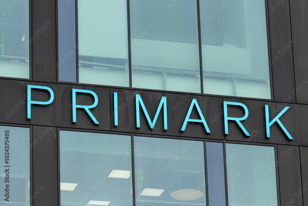 Primark logo on store building, shopping mall Hoog Catharijne Utrecht ...