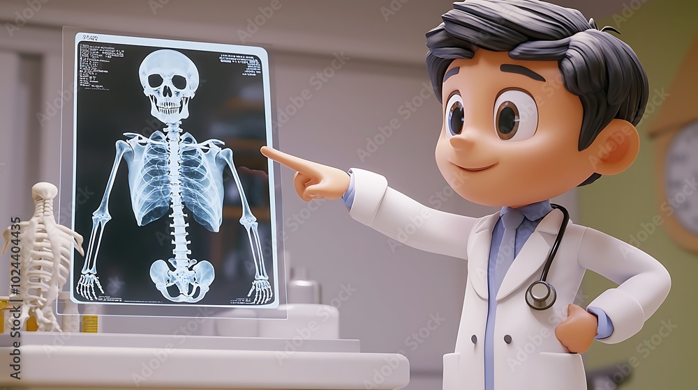Cartoon Doctor Examining X ray of Skeleton Stock Illustration | Adobe Stock