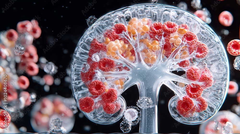 A close-up 3D diagram of the nephron inside the kidney, showing the ...