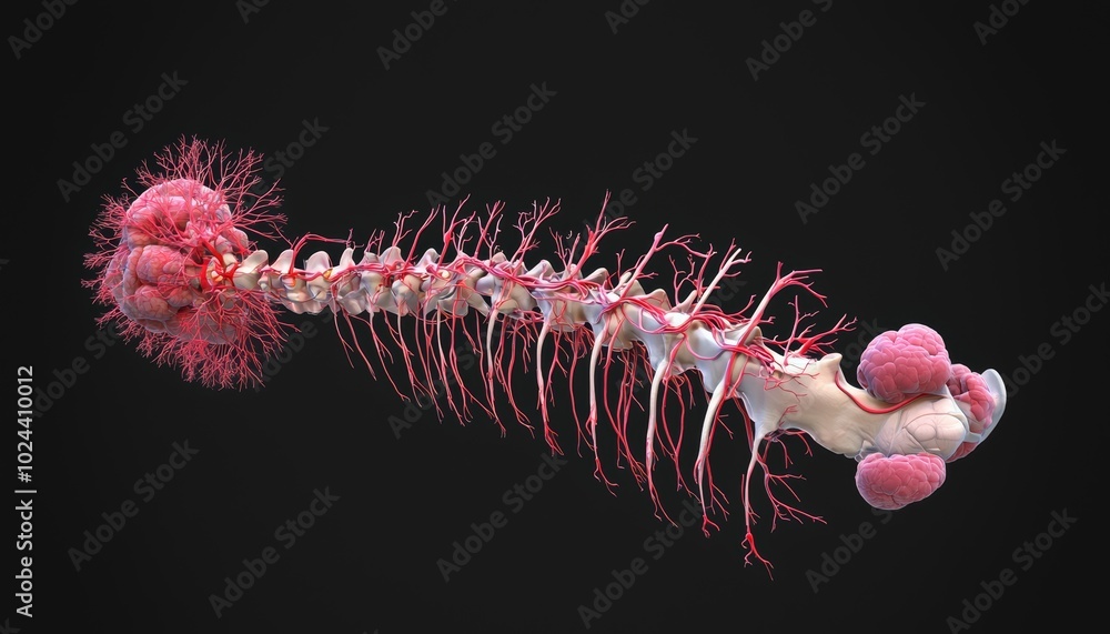 A detailed anatomical 3D view of the lymphatic system, showing the ...
