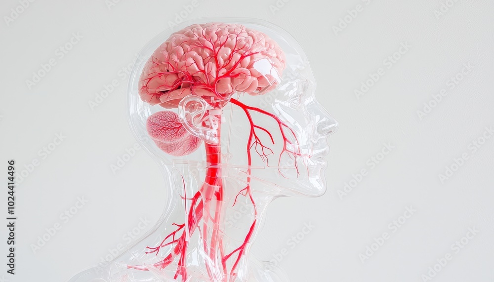 A transparent 3D model showing the lymphatic vessels running through ...