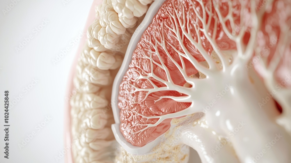 A detailed 3D anatomical model of the kidney, with a focus on the renal ...