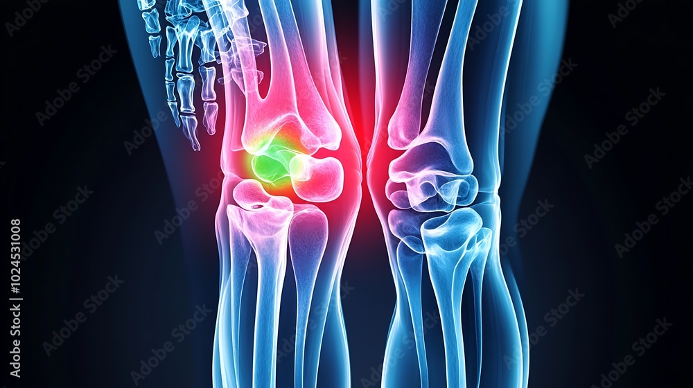 Detailed X-ray of finger joints, pain regions highlighted with vivid ...