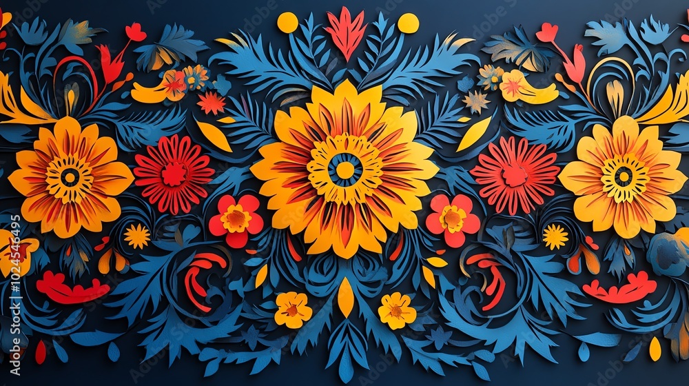 Paper cut Mexican papel picado banner with traditional festive patterns ...