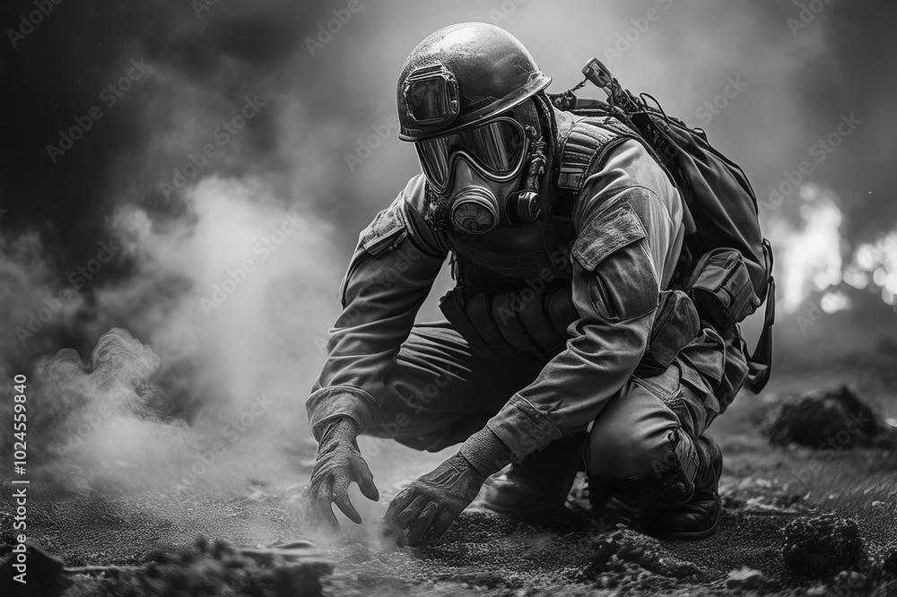 Photographs that fuse the elegance of the soldiers with the gas mask ...