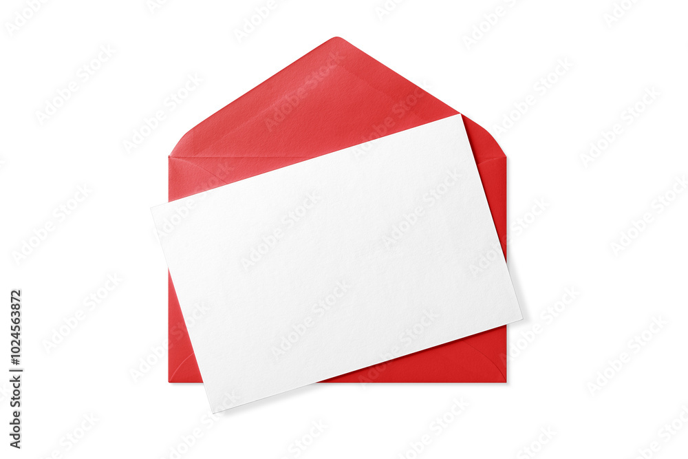Opened red paper envelope mockup with paper sheet isolated on a ...