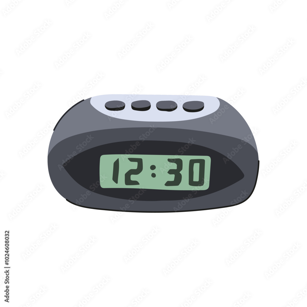 Vector de Stock mini travel alarm clock cartoon. battery loud, snooze ...