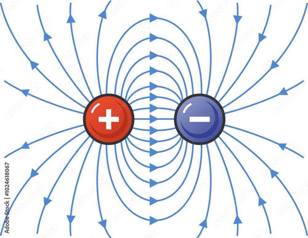 Electric Field lines in Physics. Vector color illustration. Stock ...