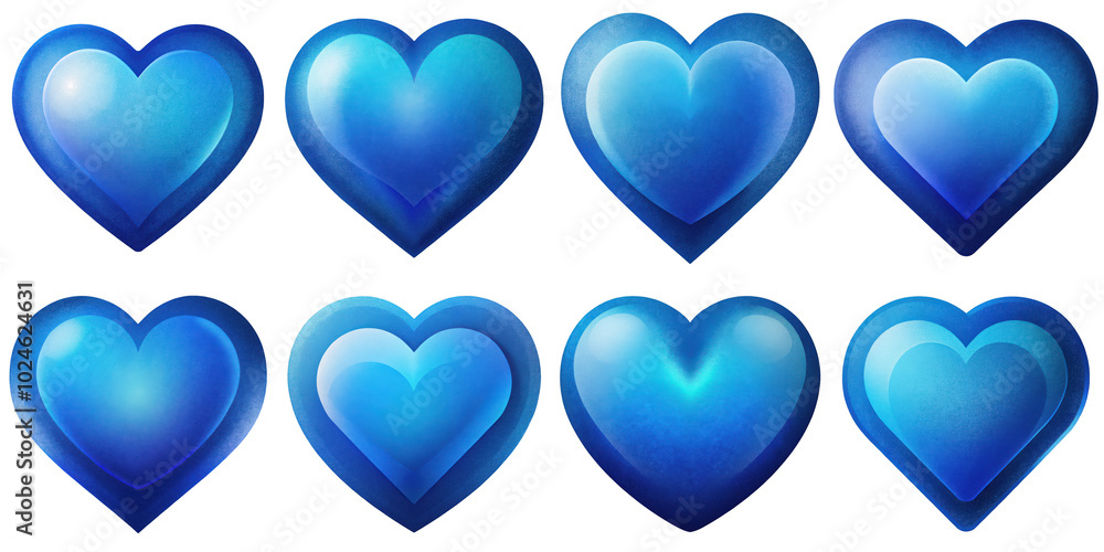Cartoon illustration set of blue heart icon with Grainy Textures ...