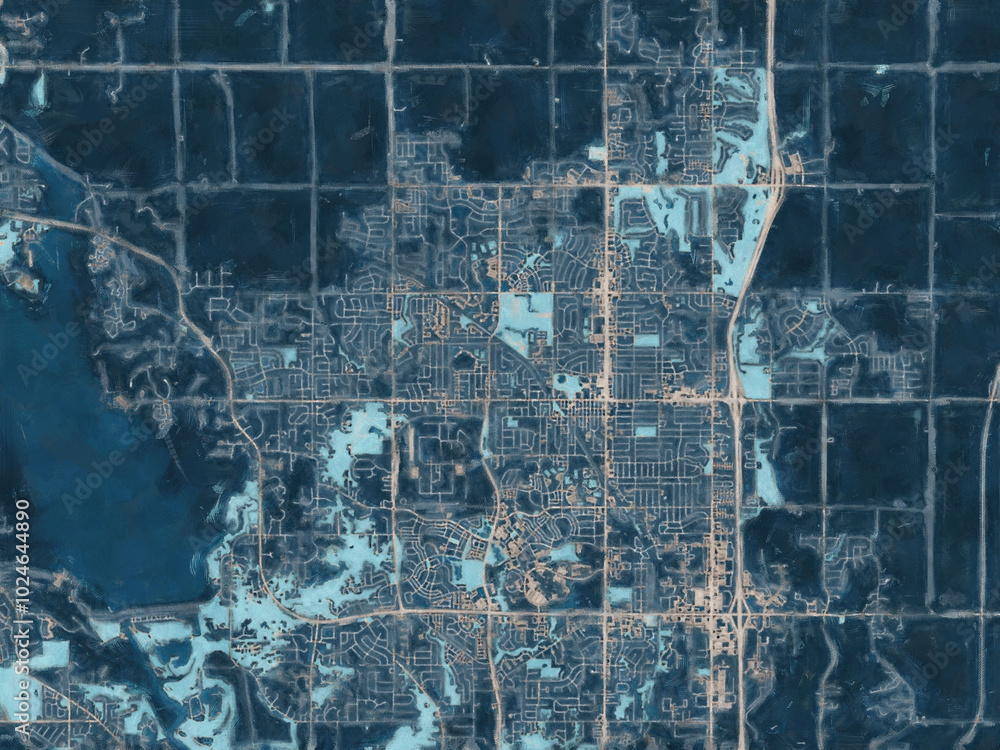 Painterly Style City Map of Ankeny Iowa, USA in a Blue Color Scheme ...