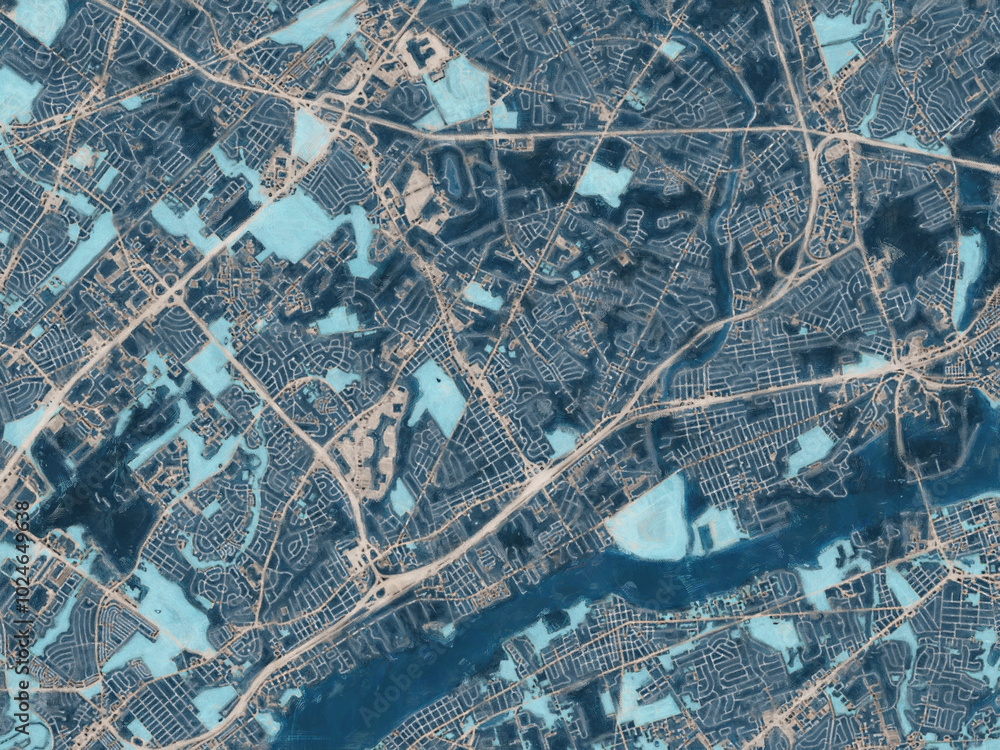 Painterly Style City Map of Bensalem Pennsylvania, USA in a Blue Color ...