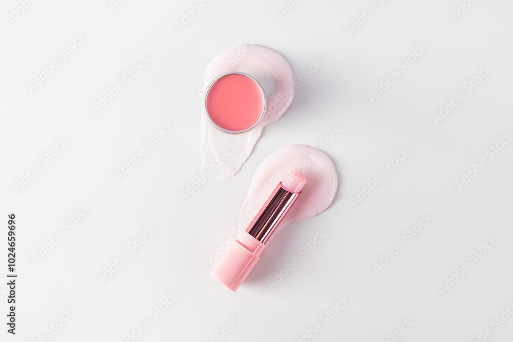 An open package of a tube of lip balm with a delicate structure and ...