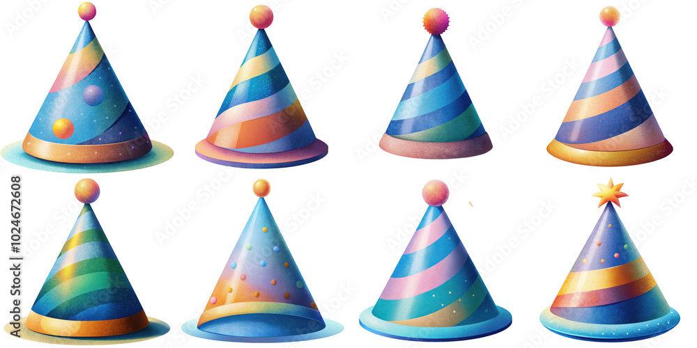 Cartoon illustration set of party hat with Grainy Textures. isolate on ...