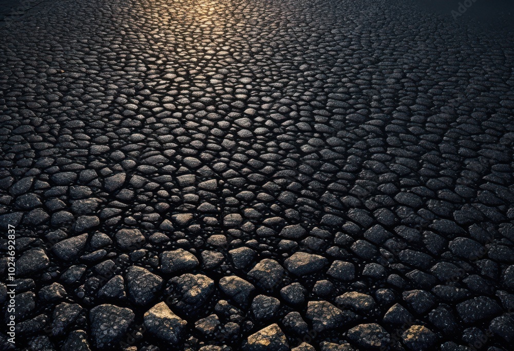 detailed close textured asphalt surface illuminating light reflections complex patterns ...