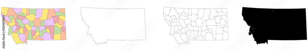 Montana administrative map, Montana outline and counties state map set ...