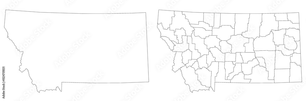 Montana administrative map, Montana outline and counties state map set ...