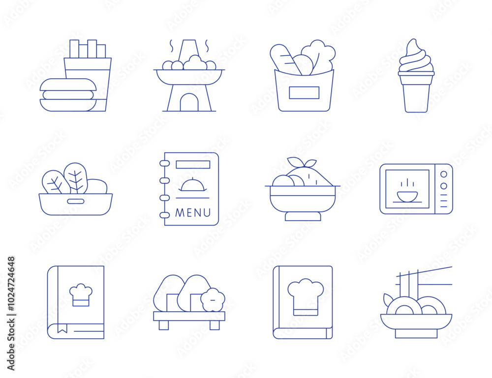 Food icons. Thin Line style, editable stroke. fast food, groceries ...