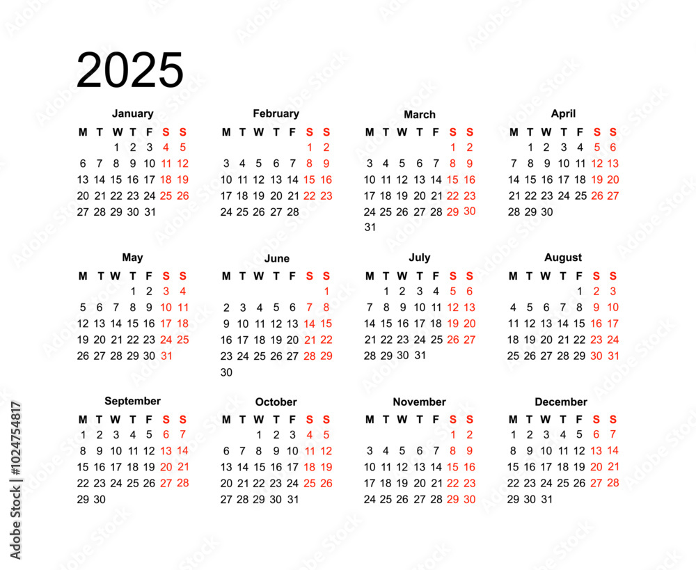 simple black and white calendar week starts on Monday weekends are ...