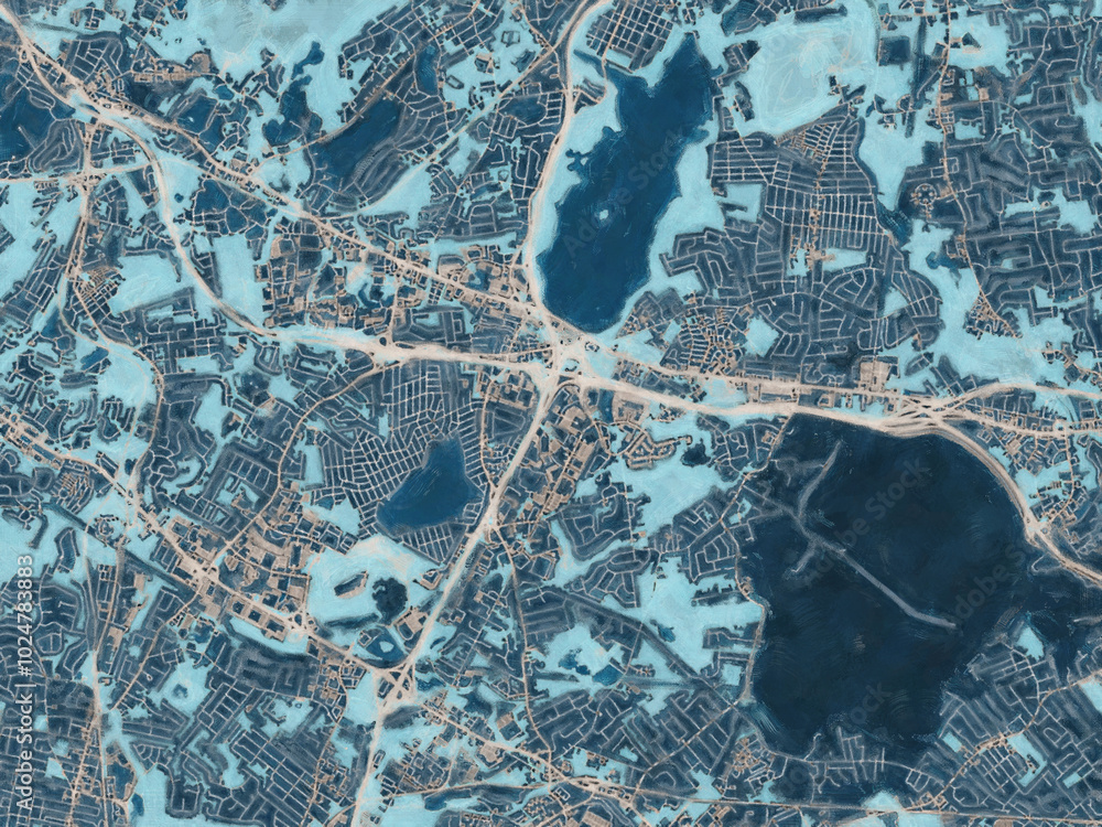 Painterly Style City Map of Parsippany New jersey, USA in a Blue Color ...