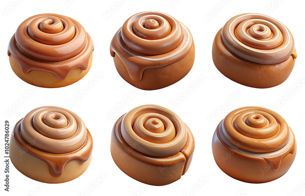 3d render set of cinnamon roll isolated on transparent background ...