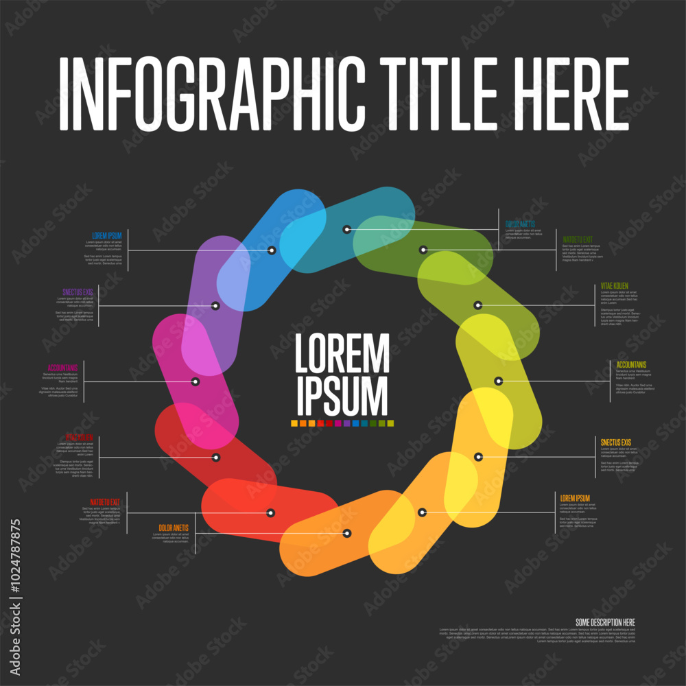 Full year circular timeline template with all months as rainbow color ...