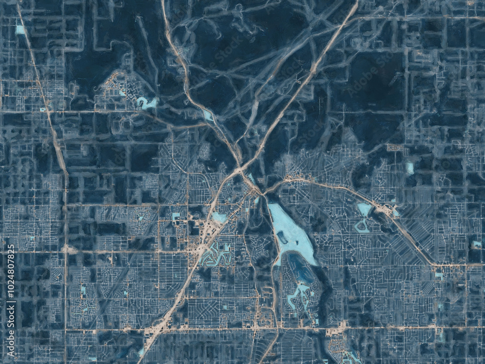 Painterly Style City Map of Victorville California, USA in a Blue Color ...