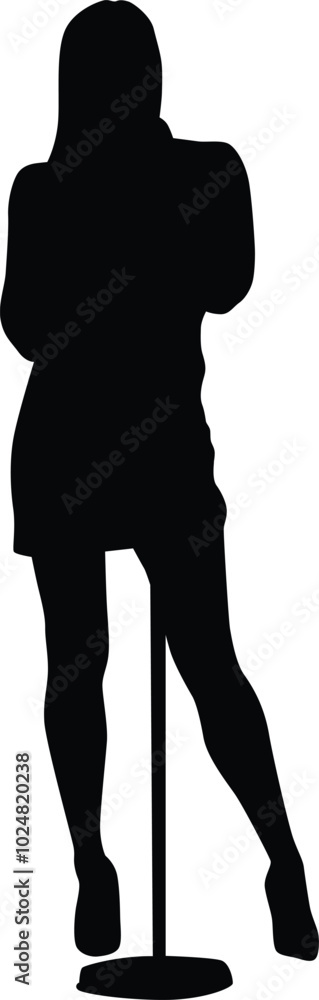 Female singer silhouette illustration. Women sing pose full body in ...