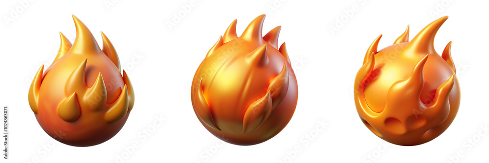 3d render set of fireball isolated on transparent background Cartoon ...