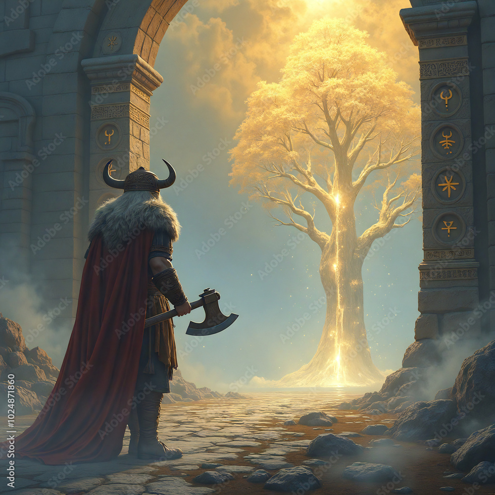 Gates of Valhalla, golden tree awaits the hero, Norse mythology, high ...