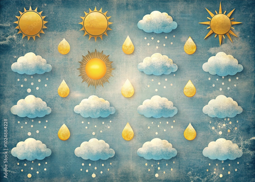 Vintage Style Weather Icons on Transparent Background for Seamless ...