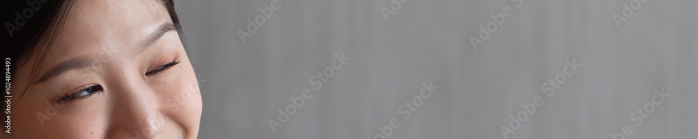 eye of visually impaired woman looking up to blank space, concept image ...