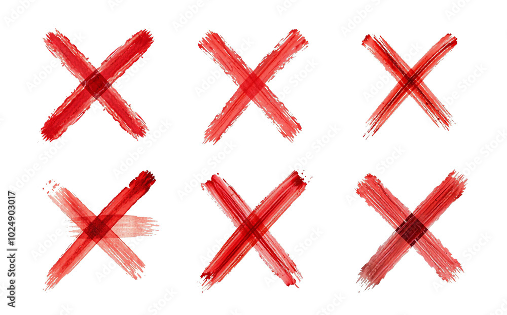 crossed out red brush stroke set, X and checkmark, isolated, stylized ...