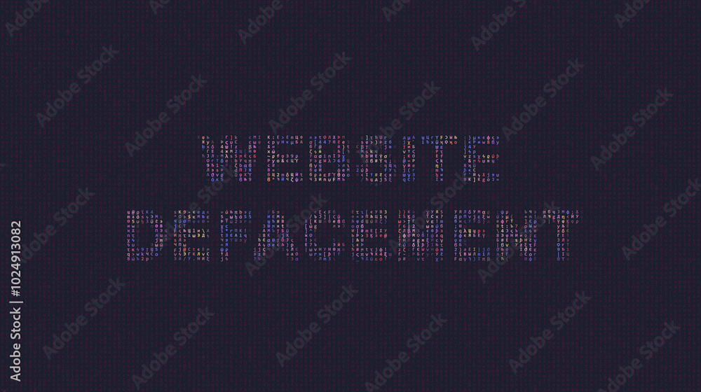 Cybersecurity concept website defacement on foreground screen, ASCII style in a code development ...