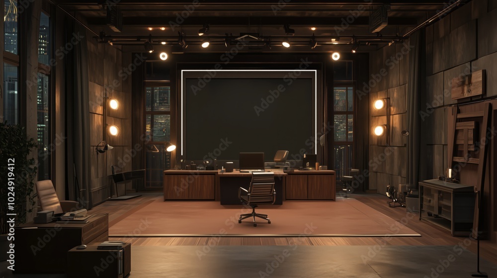 Office, virtual studio background with a movies concept. A custom 3D ...