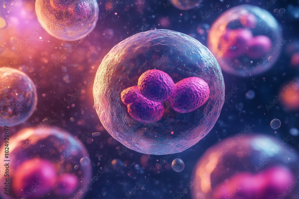 Microscopic detailed illustration of exosomes in a cellular environment Stock Illustration ...