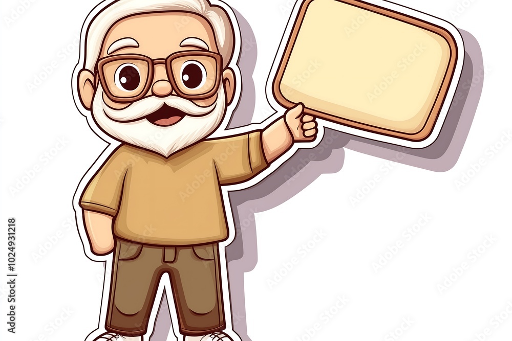 Cartoon old man holding blank sign Stock Illustration | Adobe Stock