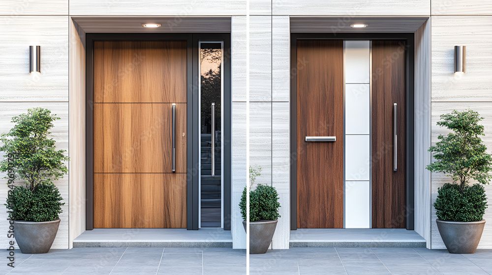 3D realistic rendering of wooden front door designs available in brown ...