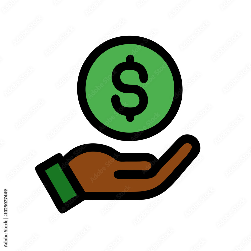 Dollar sign in hand vector icon, minimalist design, finance and ...