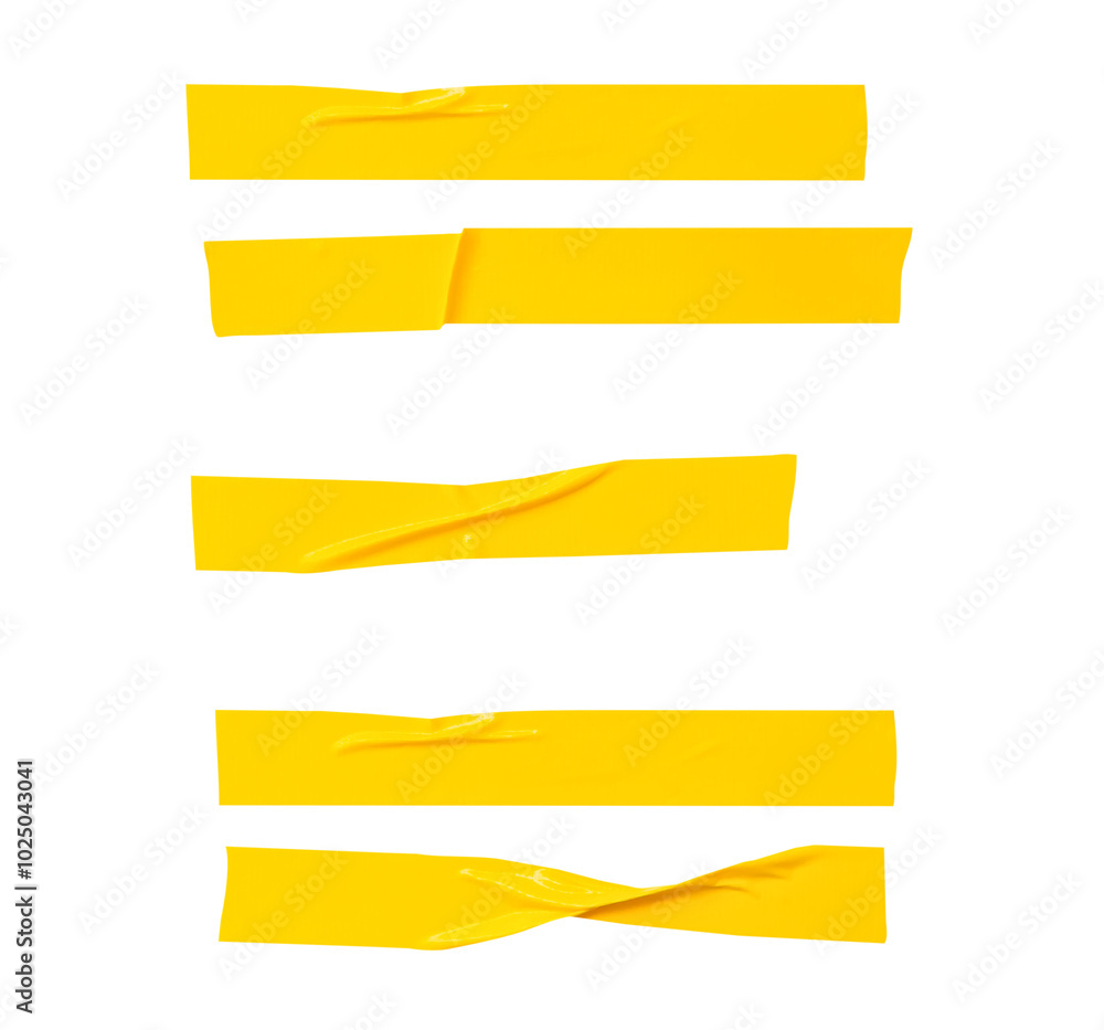 Top view set of wrinkled or crumpled yellow adhesive vinyl tape or ...