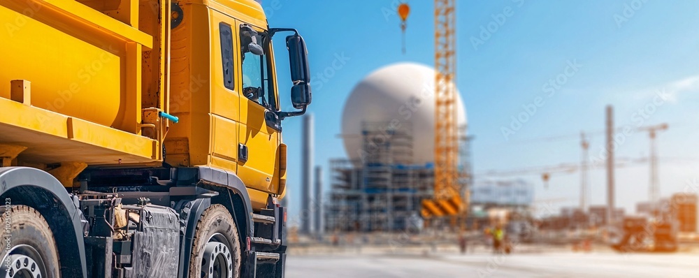 Heavy-Duty Trucks Transporting Turbine Parts at Construction Site ...