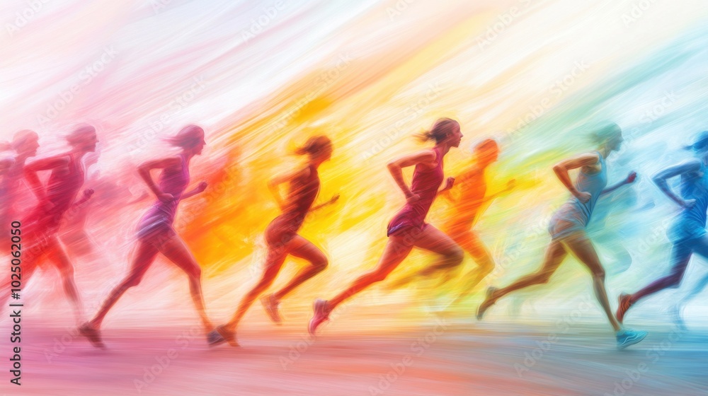 Abstract colorful group of runners participating in a race, their forms ...