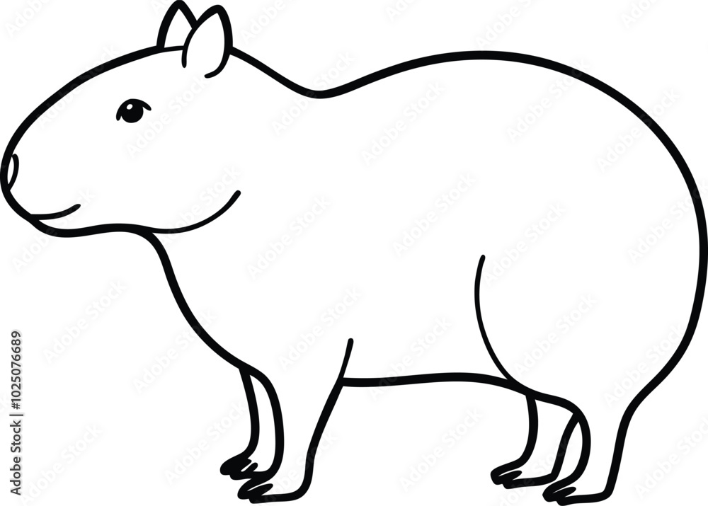 Cute capybara ice skating outline. Vector illustration hand drawn line ...