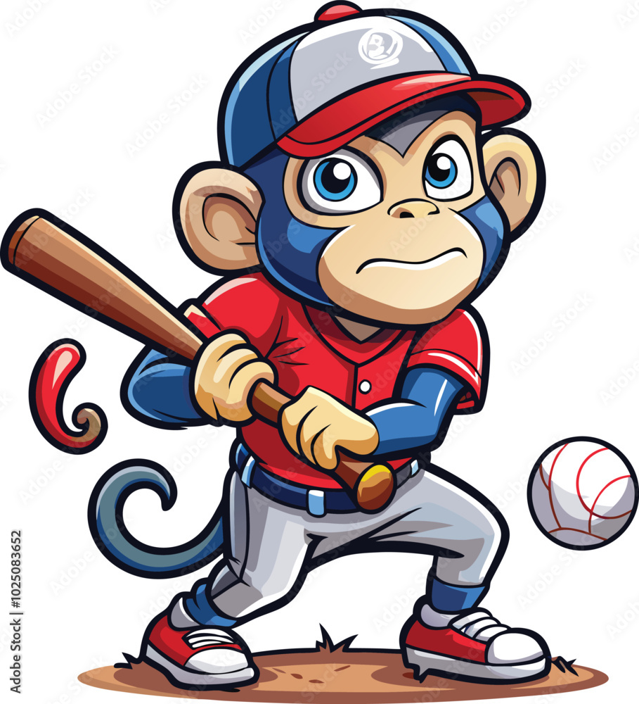 Cartoon Monkey playing baseball clipart vector Stock Vector | Adobe Stock